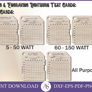 Laser Test Svg, Laser Cutting & Engraving Test Cards, Versions 5w,10w ...