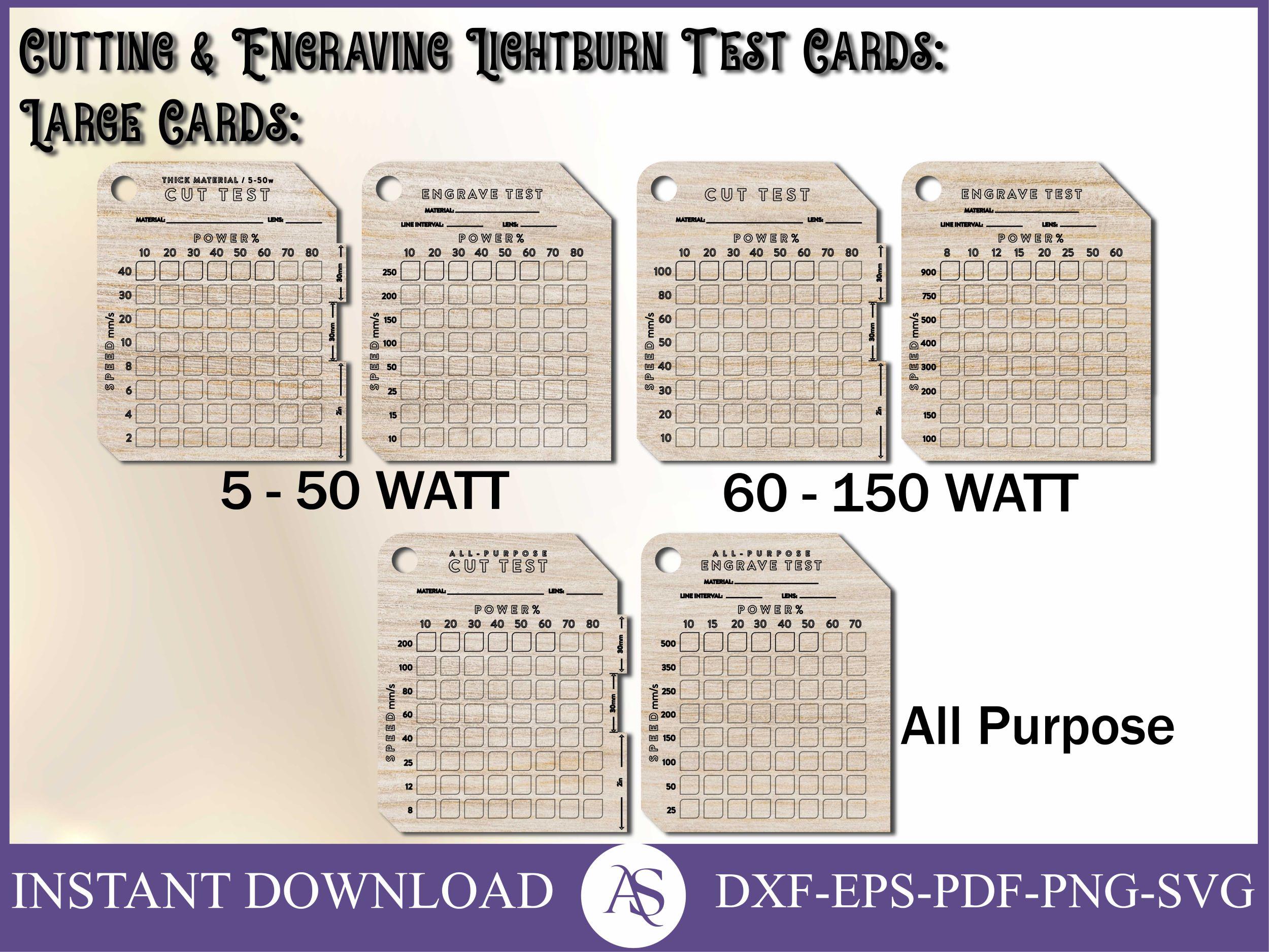 Laser Test Svg, Laser Cutting & Engraving Test Cards, Versions 5w,10w ...