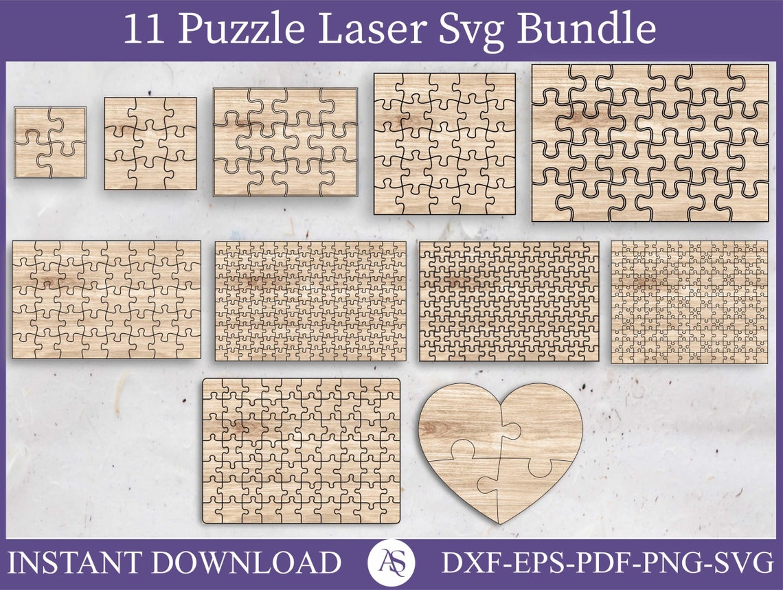 Jigsaw Puzzle SVG Bundle | 11 Laser Cut Puzzle Shapes | Square Round ...