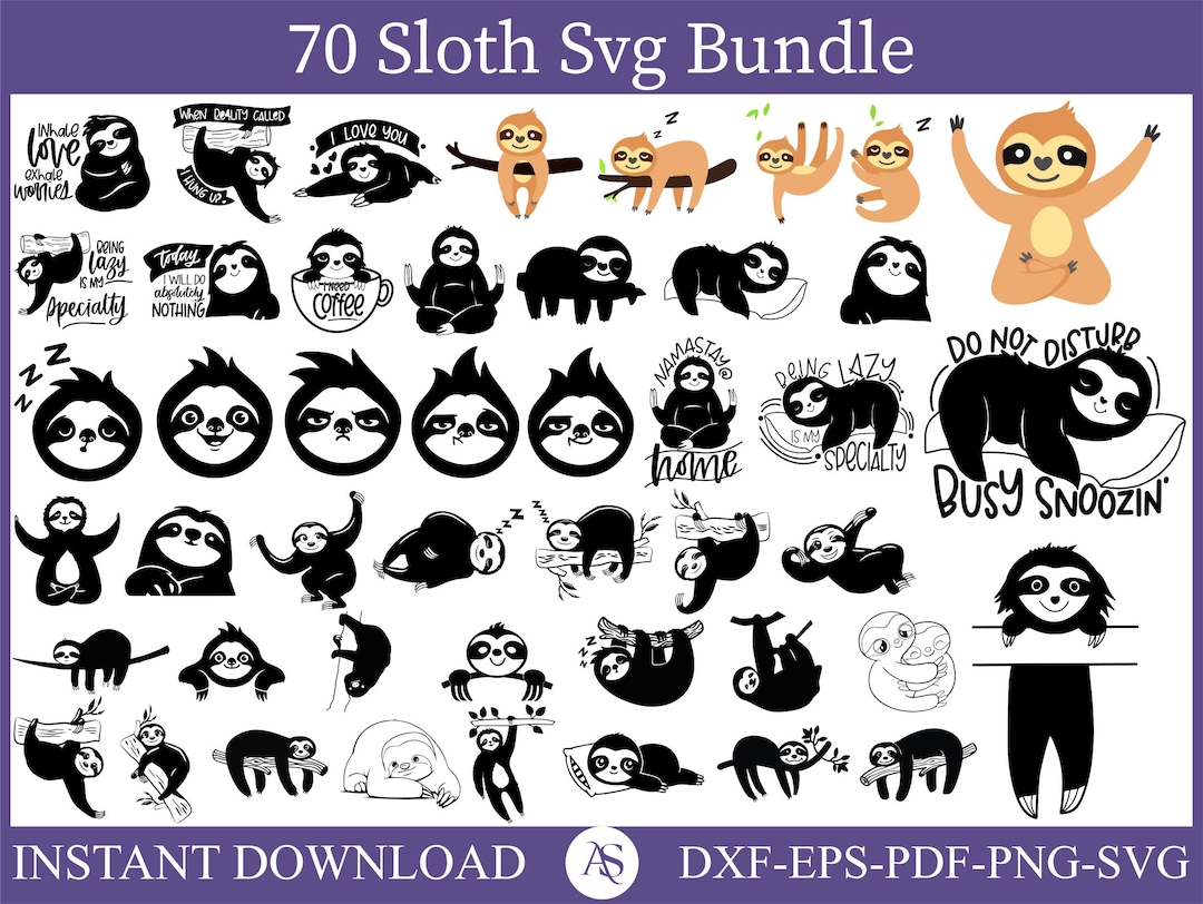 Sloth SVG Bundle, Sloth PNG Bundle, Sloth Clipart, Sloth Silhouette ...
