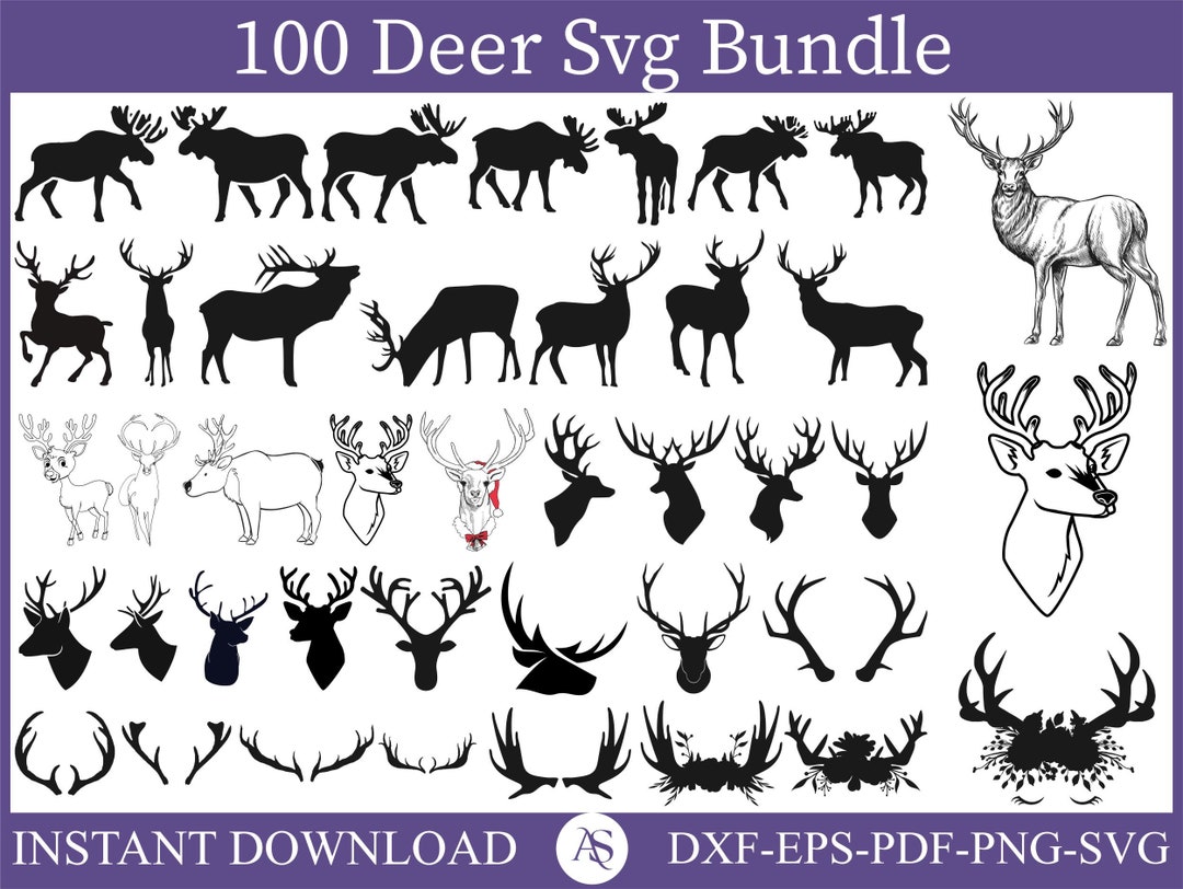 100 Deer SVG Bundle, Deer Hunting SVG, Deer Png, Deer Vector, Deer Cut ...