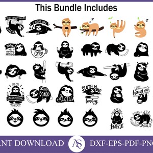 Sloth SVG Bundle, Sloth PNG Bundle, Sloth Clipart, Sloth Silhouette ...