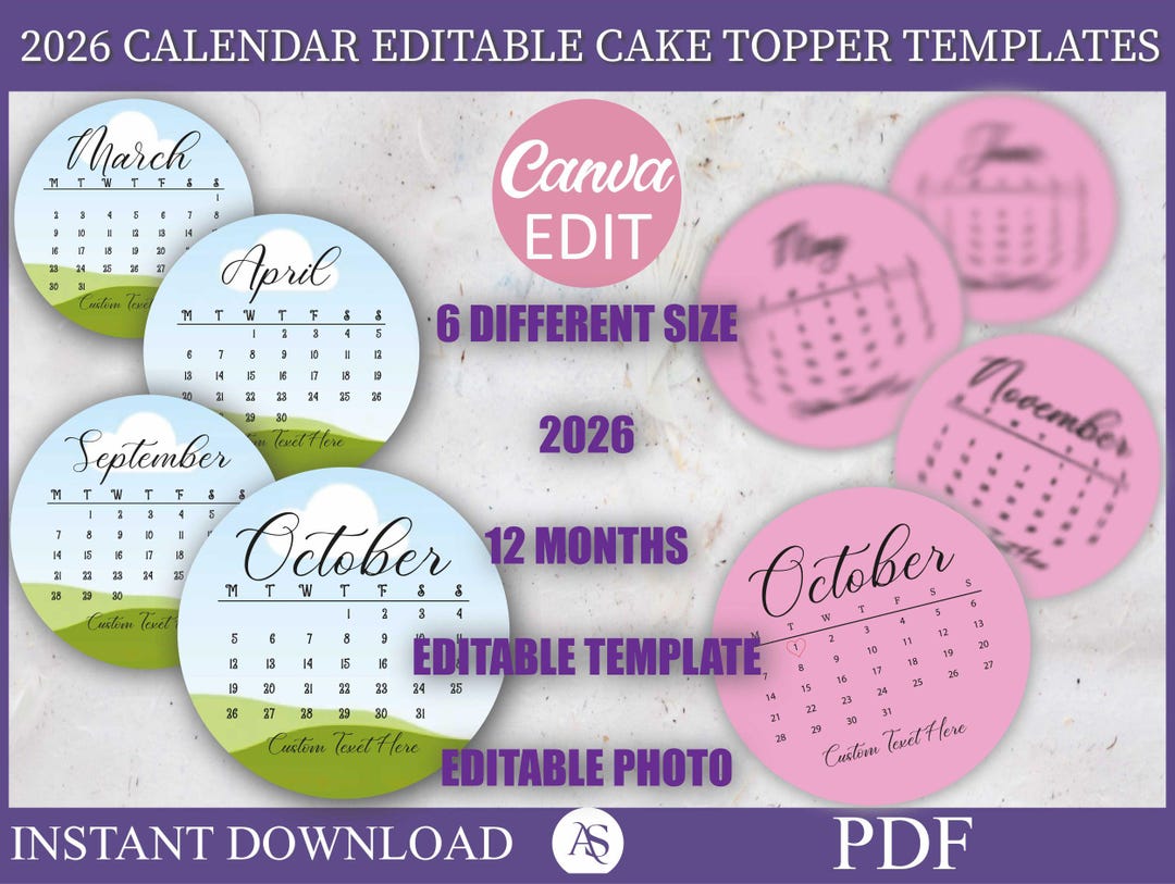 2026 Calendar Round Cake Toppers, Burn Away Cake Topper Calendar ...