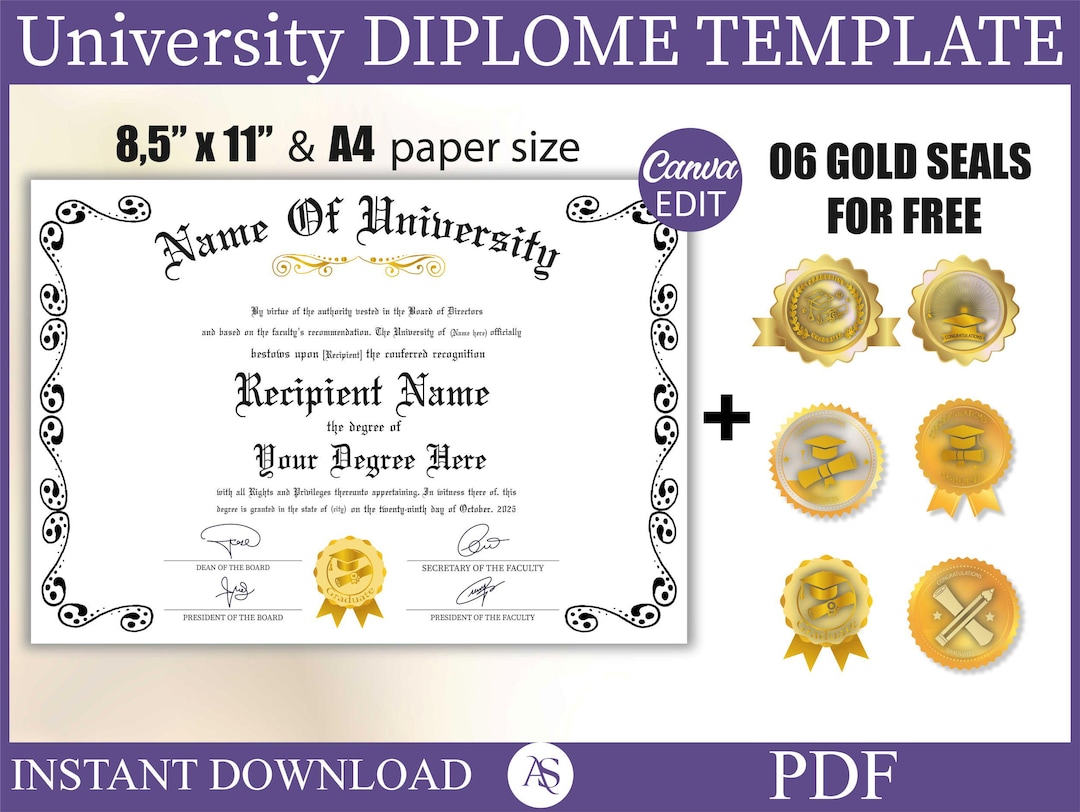 University Diploma Template, College Diploma, College Degree Template ...