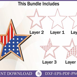 4th of July Stars Laser Cut File, Stars Shelf Sitter Laser Cut File ...