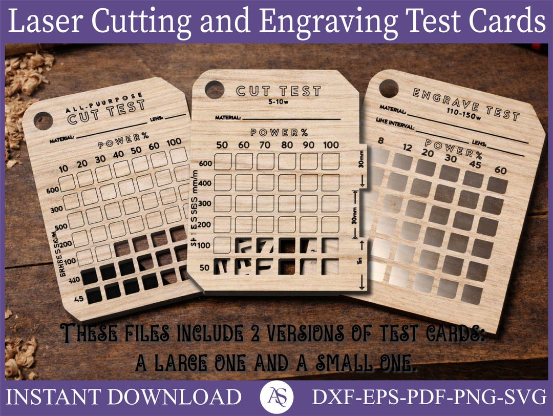 Laser Test Svg, Laser Cutting & Engraving Test Cards, Versions 5w,10w ...