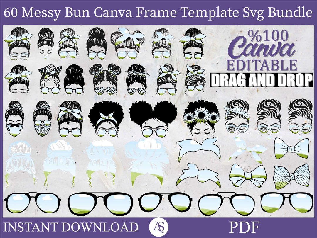 Mega Messy Bun Canva Frames Set Bundle, Make Your Own Messy Bun Design ...