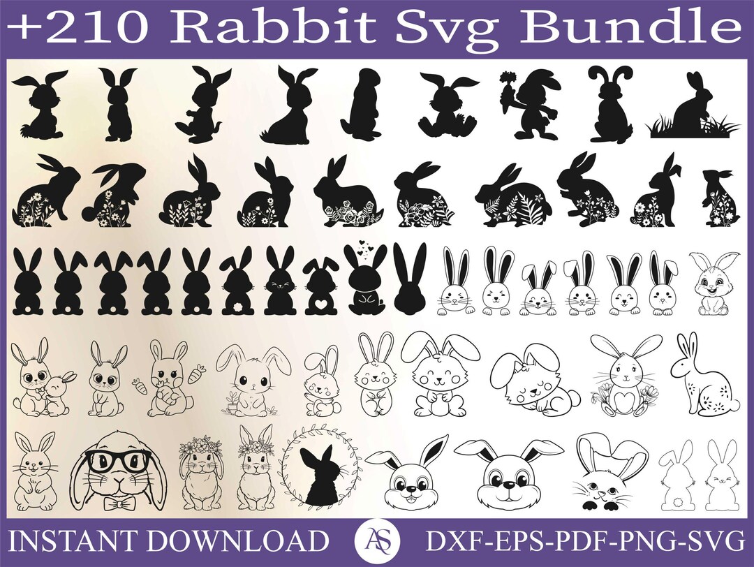 Rabbit SVG Bundle, Bunny Shape SVG , Rabbit Clipart, Rabbit SVG Cut ...