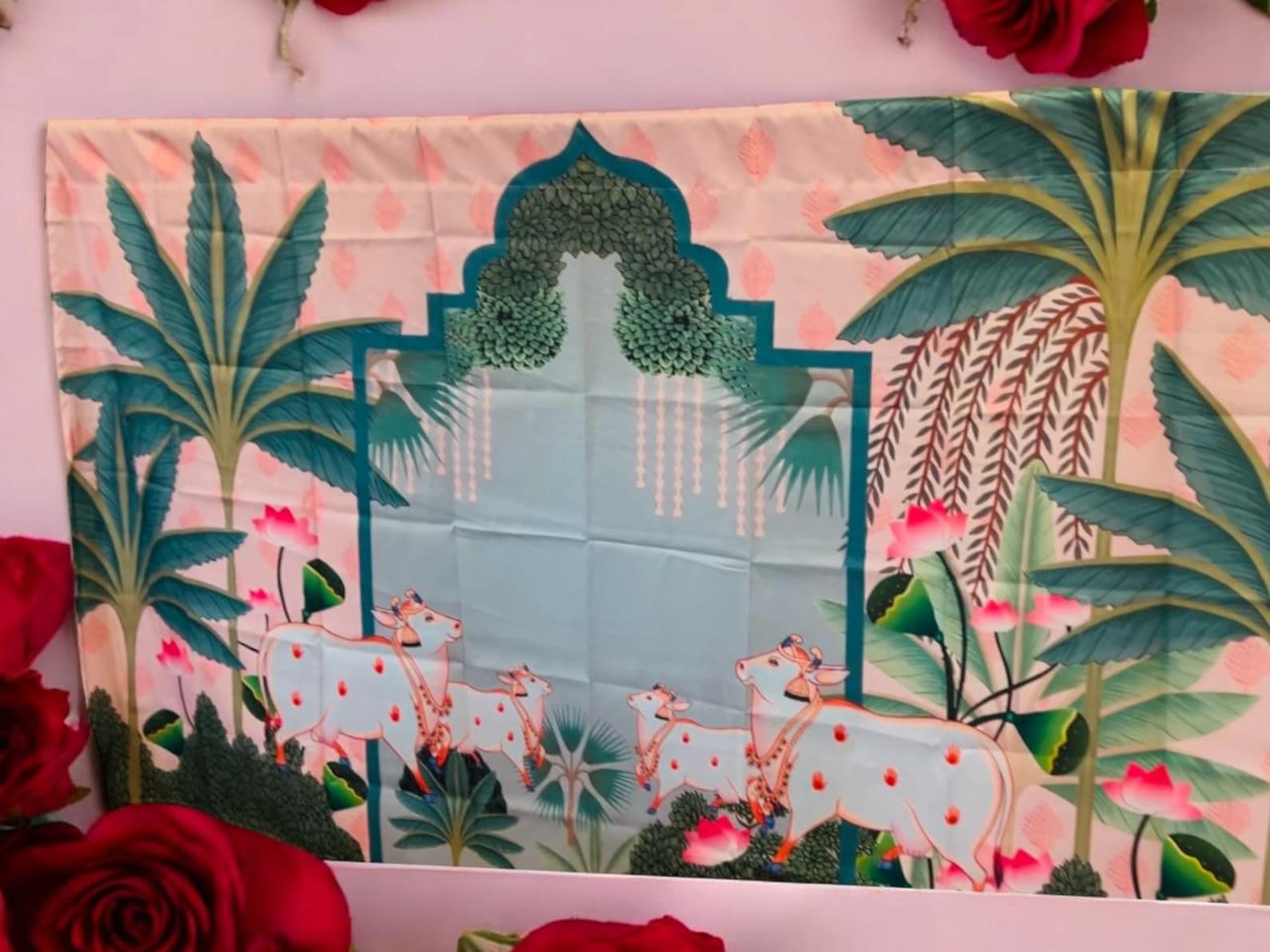 Pichwai Cow Backdrop: Indian Pooja Decor-lotus Design-indian ...