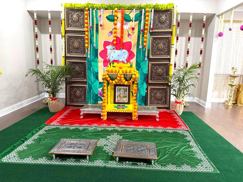 Pichwai Cow Banana Leaf Backdrop Cloth,indian Traditional Backdrop,puja ...