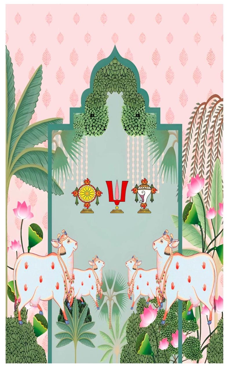 Pink Pichwai Cow Backdrop: 8x8 Ft Satin Pooja Decor Indian Traditional ...