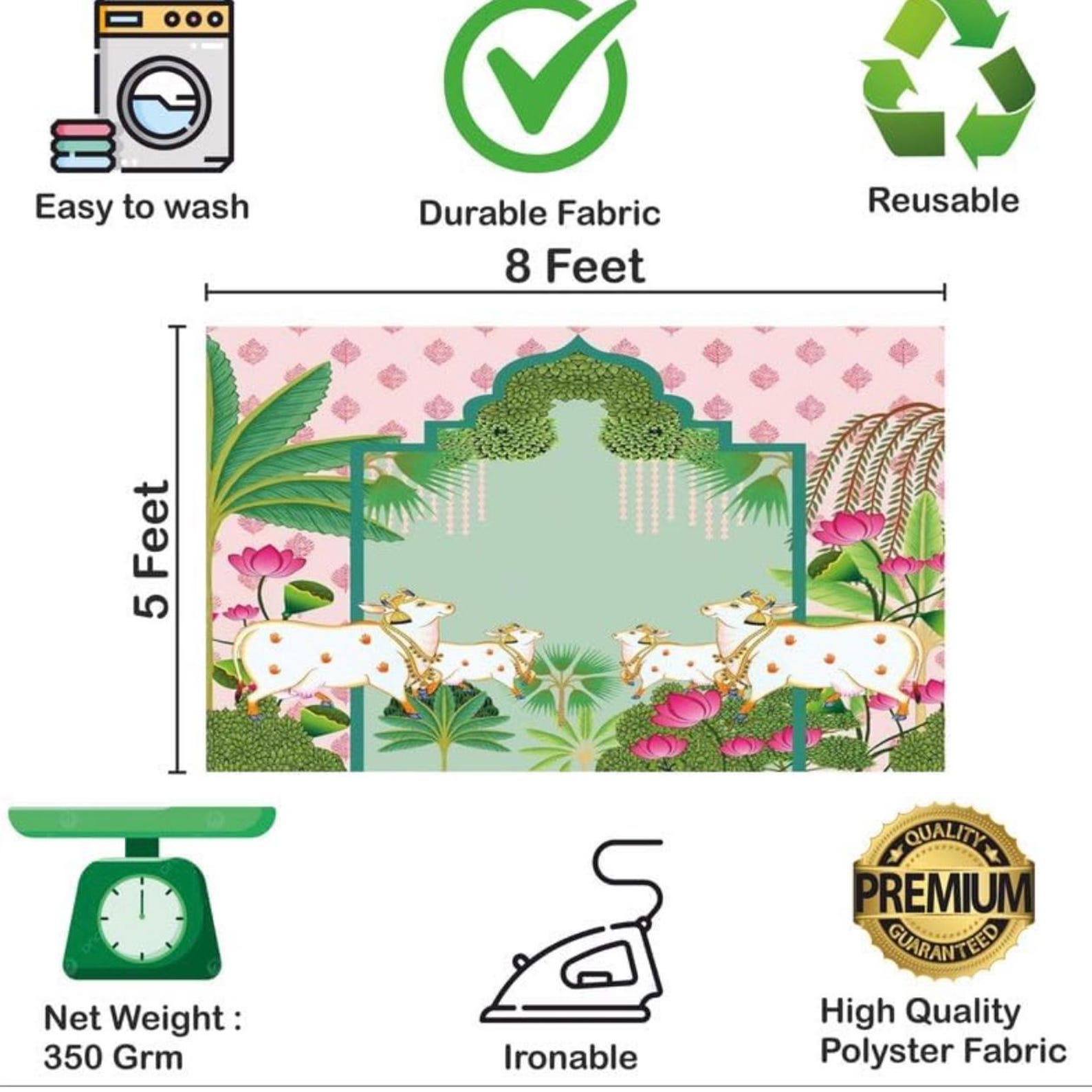 Pichwai Cow Backdrop: Indian Pooja Decor-lotus Design-8x5 Ft Backdrop ...