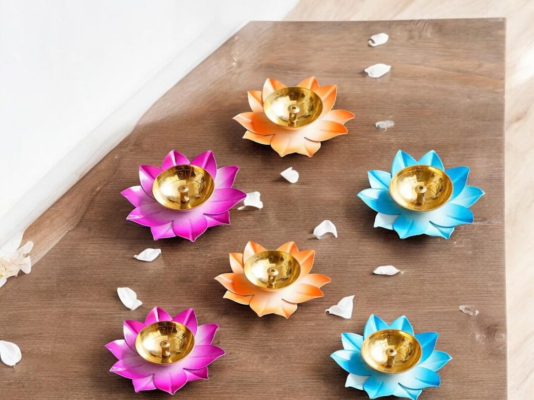 Brass Diya Colored/brass Lotus Diya/indian Diya Bulk/puja Return Gift ...