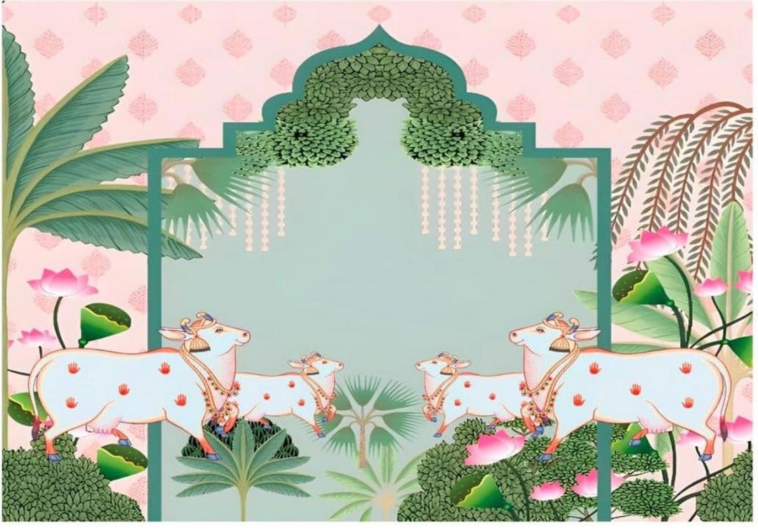 Pichwai Cow Backdrop: Indian Pooja Decor-lotus Design-8x5 Ft Backdrop ...