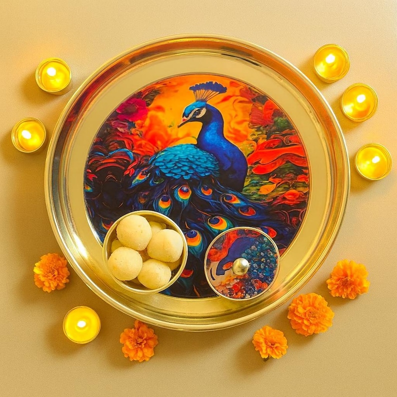 Brass Pichwai Peacock Plate – 6" Indian Pooja Tray, Laddu Gopal Gifts ...