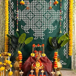 Rangoli Kolam Backdrop: Traditional Indian Pooja Decoration, Green/red ...