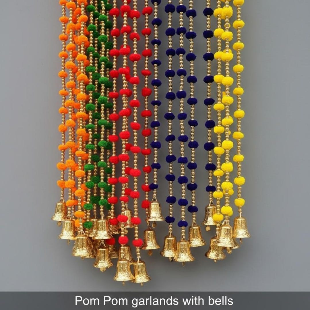 Pom Pom Garland With Bells: Indian Handmade Bell Garlands Wedding ...