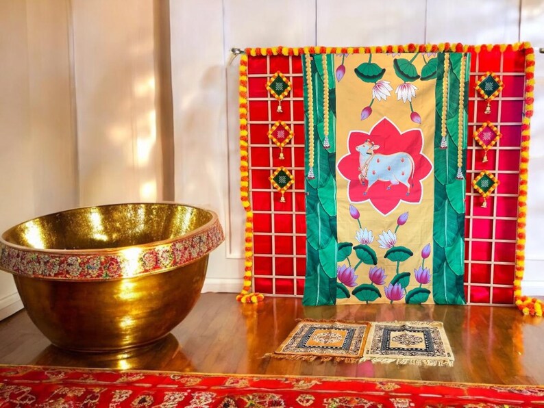 Pichwai Cow Banana Leaf Backdrop Cloth,indian Traditional Backdrop,puja ...