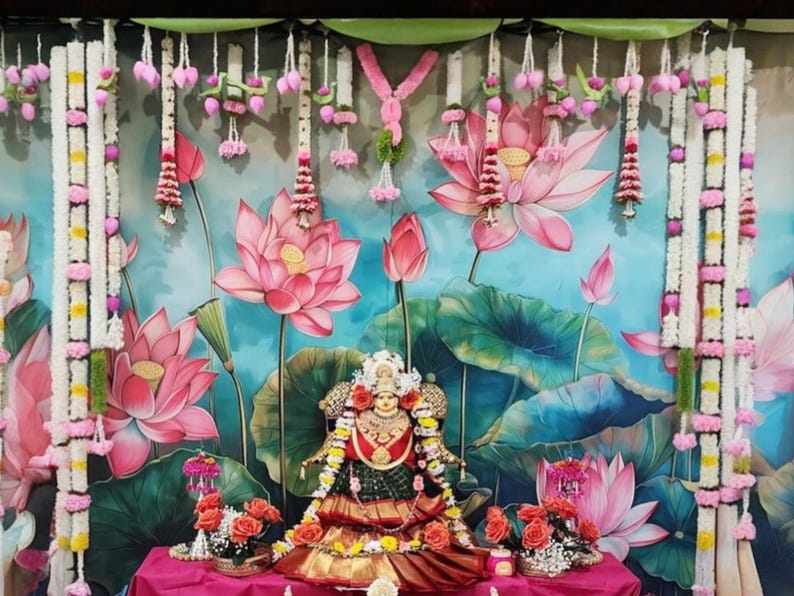 Pink Lotus Flower Backdrop: Indian Pooja, Wedding, Temple Decor - 8x5 ...