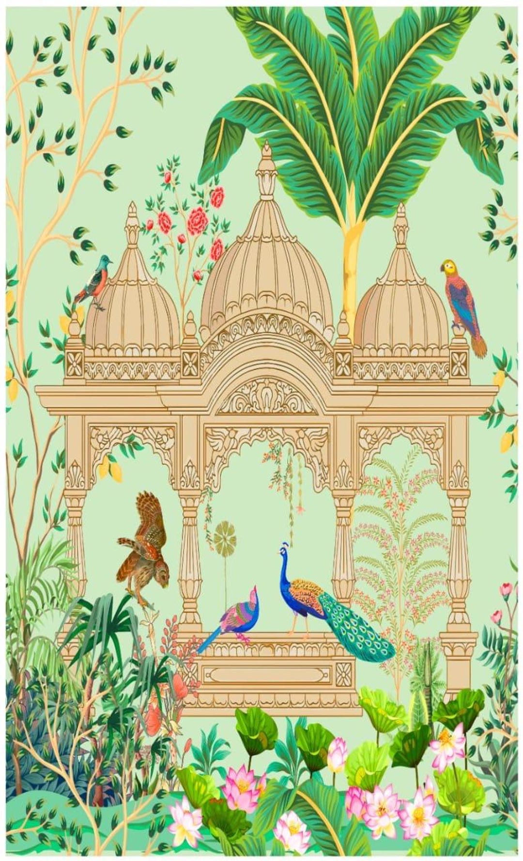 Peacock India Palace Pichwai Art Printed Backdrop Cloth for Pooja ...