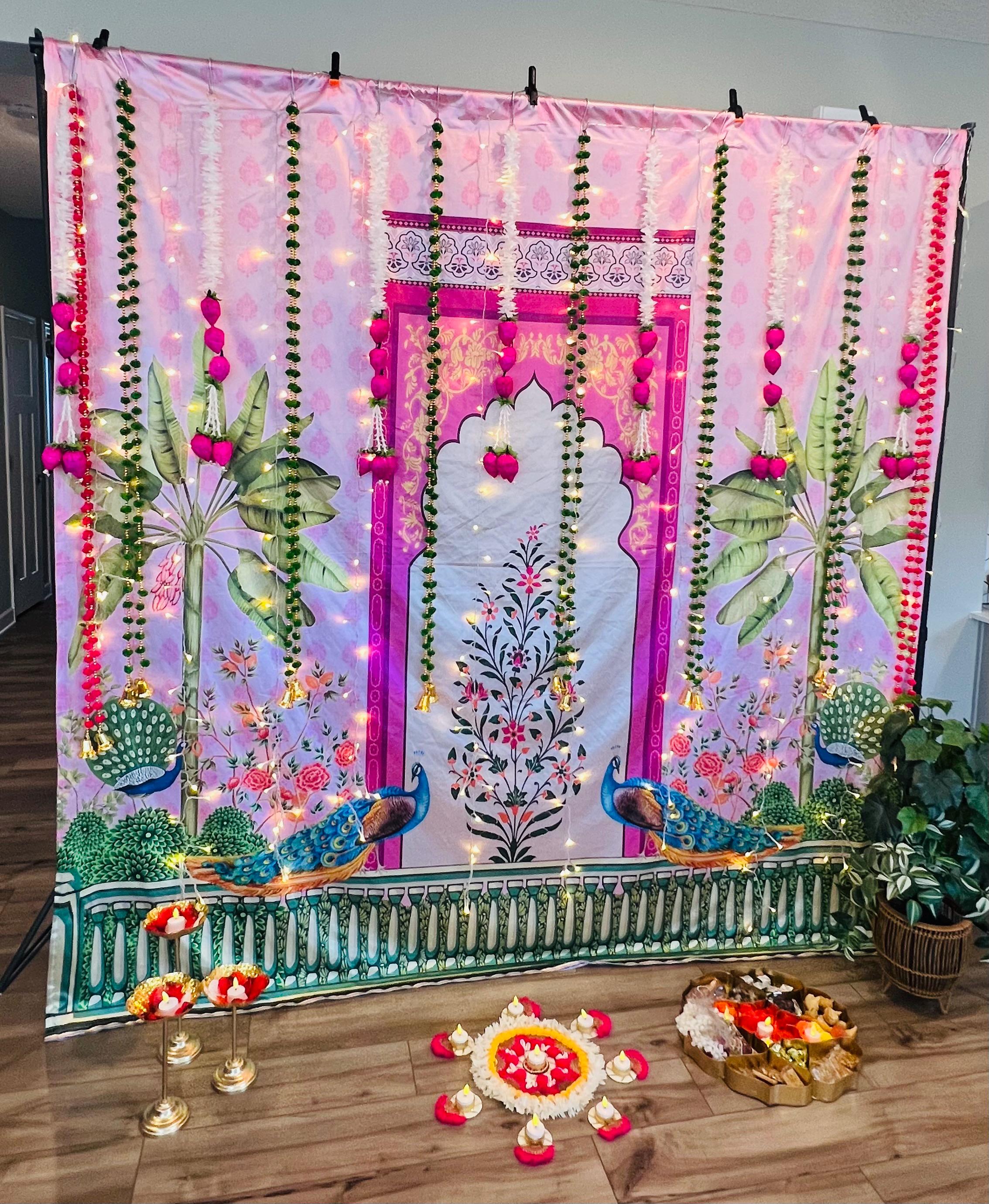 Peacock Backdrop Curtain | Traditional Indian Wedding, Pooja Decor ...