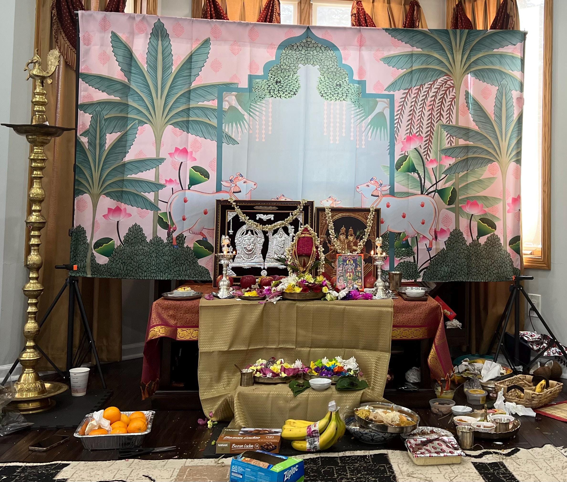 Pichwai Cow Backdrop: Indian Pooja Decor-lotus Design-indian ...