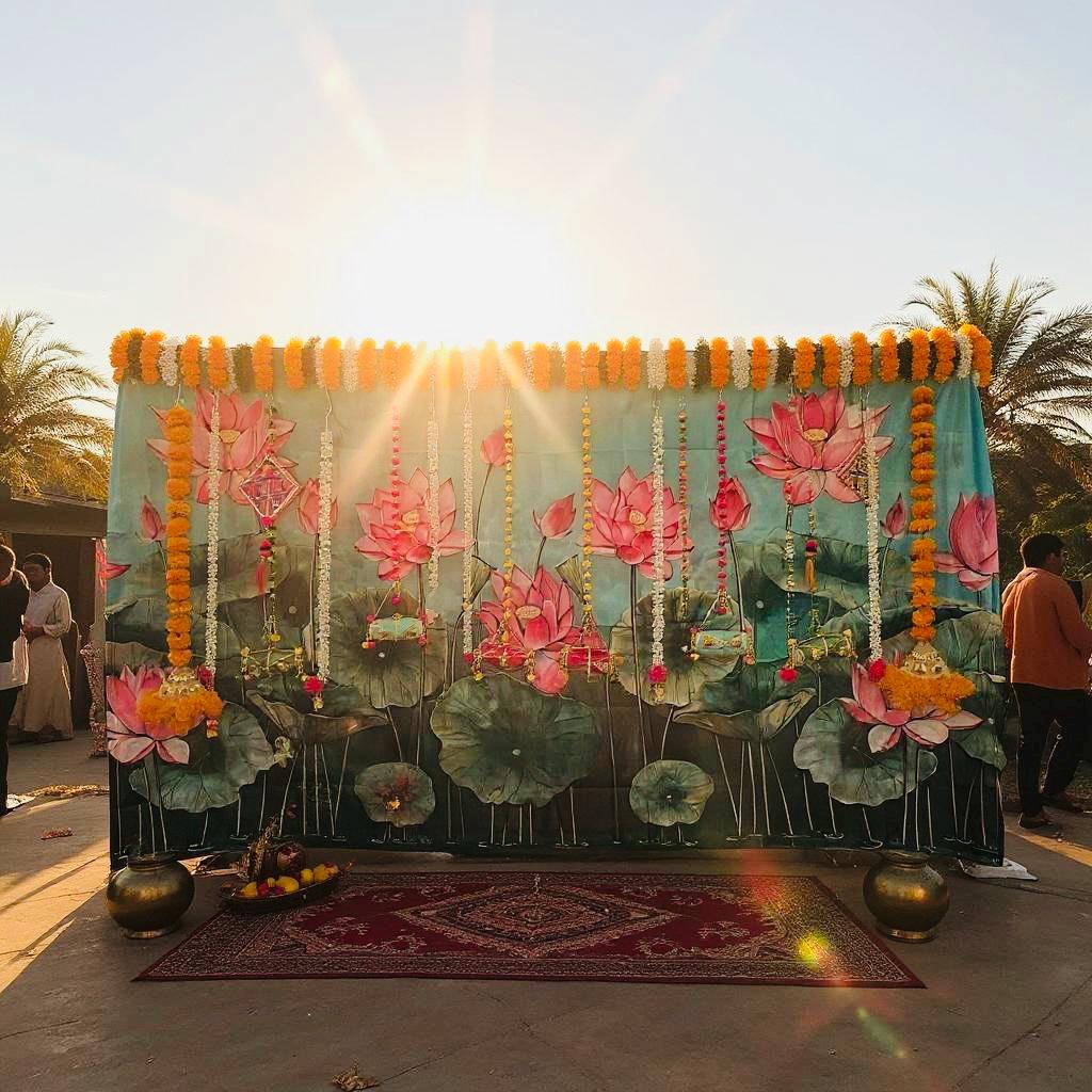 Pink Lotus Flower Backdrop: Indian Pooja, Wedding, Temple Decor - 8x5 ...