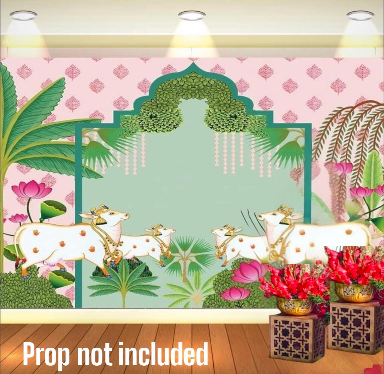 Pichwai Cow Backdrop: Indian Pooja Decor-lotus Design-indian ...