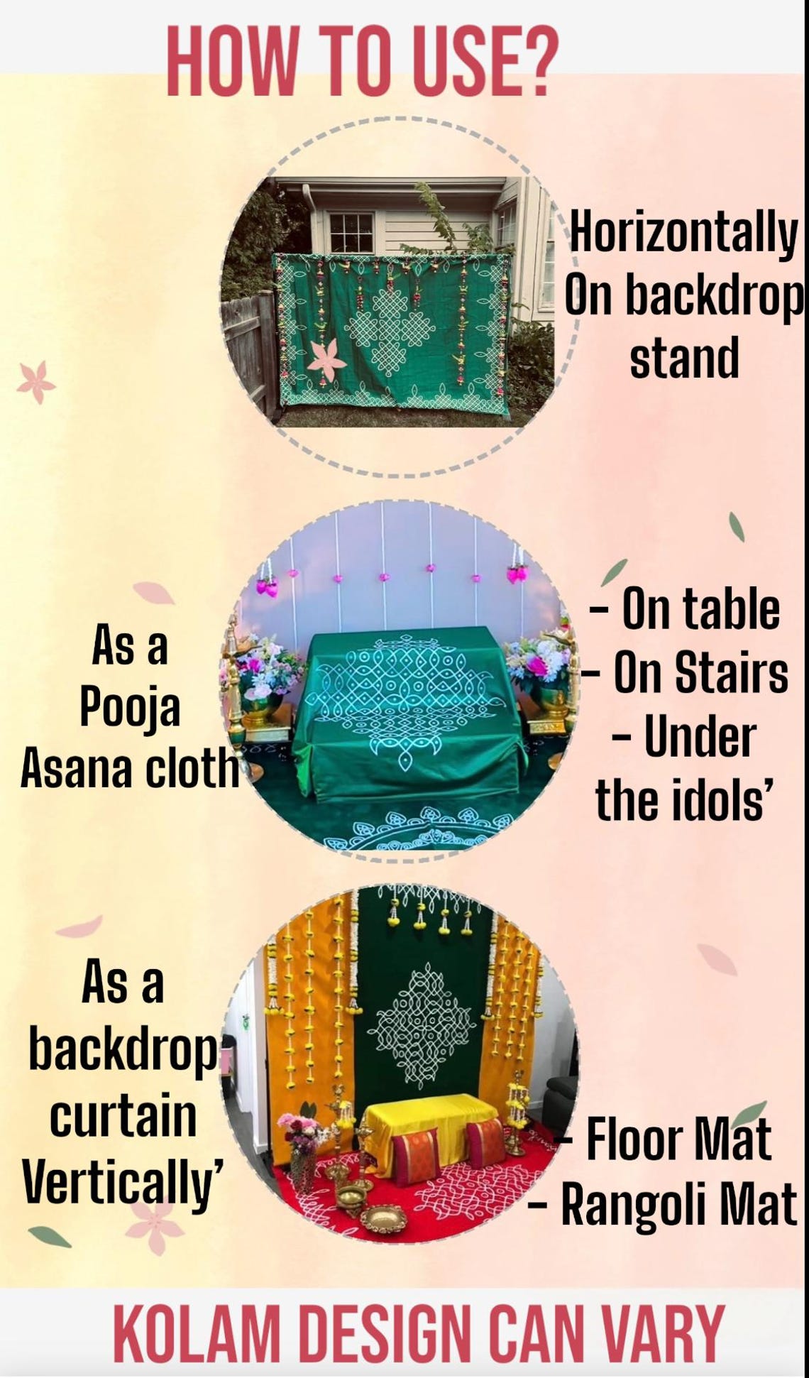 Rangoli Kolam Backdrop: Traditional Indian Pooja Decoration, Green/red ...