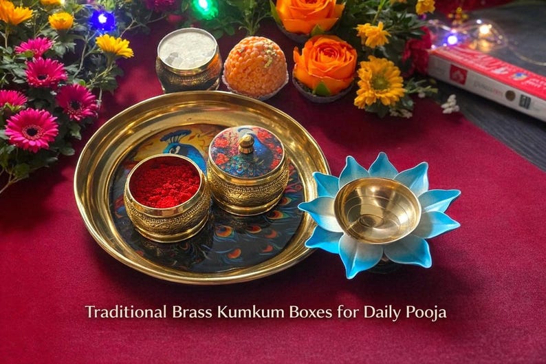 Brass Kumkum Box: German Silver Tilak Sticks, Ugadi Navratri Puja ...