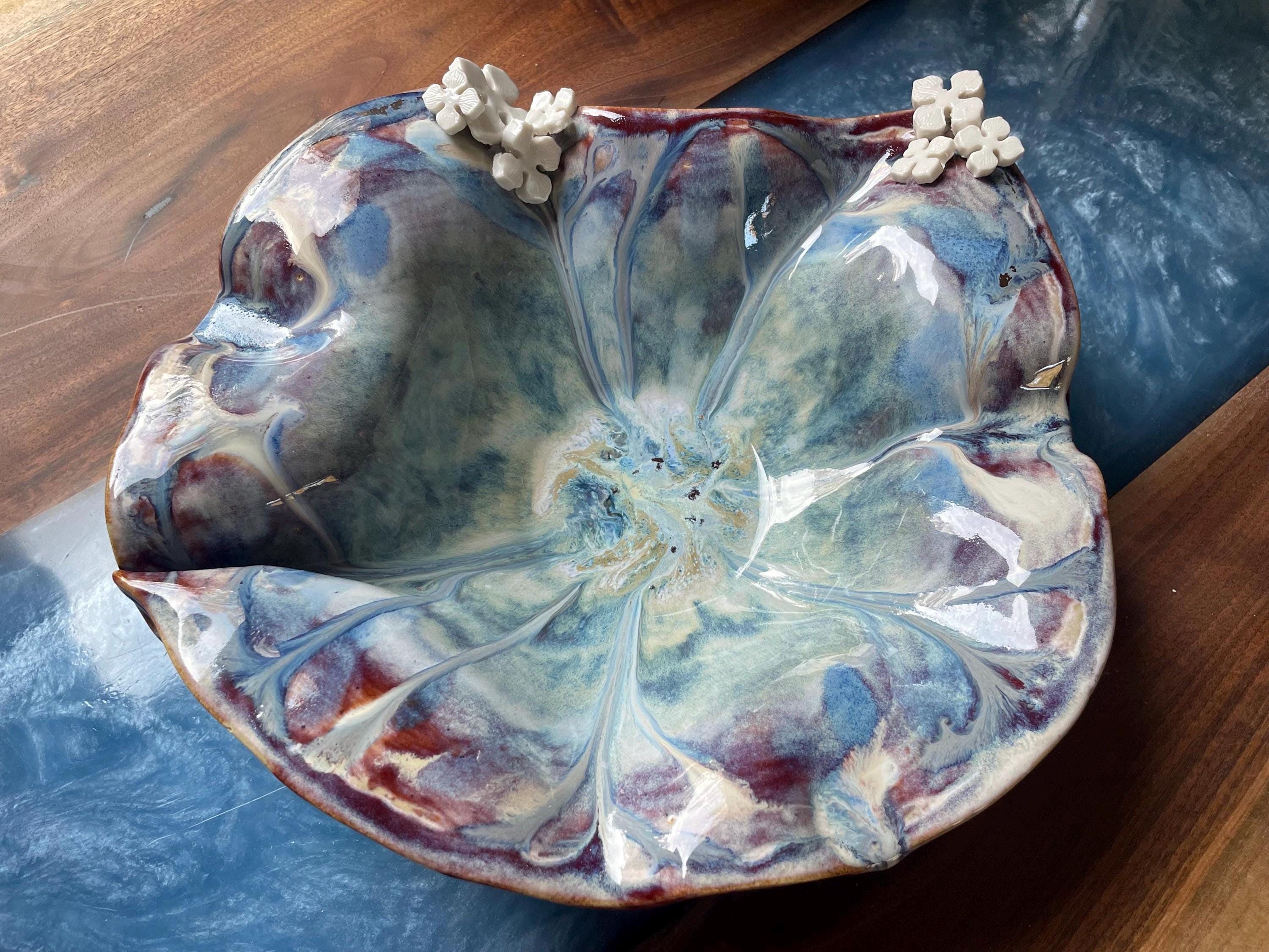 Large Handmade Ceramic Bowl, With Flowers - Etsy