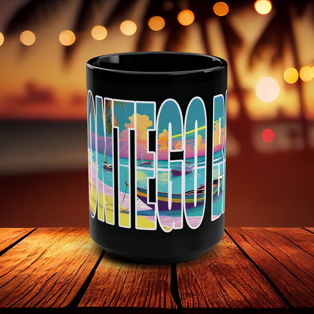 Montego Bay Jamaica Coffee Mug Caribbean Tropical 15oz Black Ceramic ...