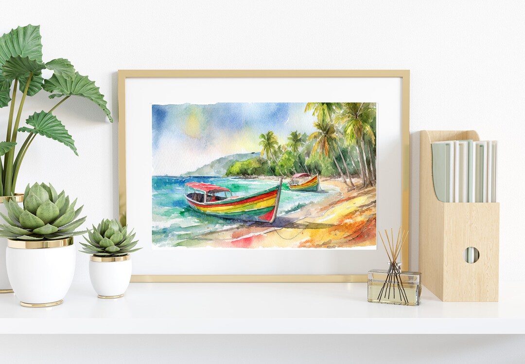 Vintage Watercolor Rasta Boats Digital Printable Wall Art Download ...