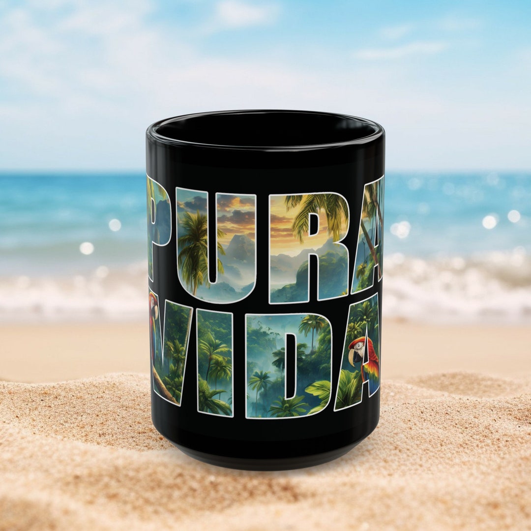 Costa Rica PURA VIDA 11oz and 15oz Black Coffe Mug. Great Gift for ...