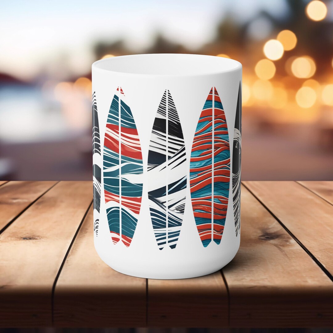 Colorful Surfboard Coffee Mug 15 Oz White Tropical Vibe Cup Great Gift ...