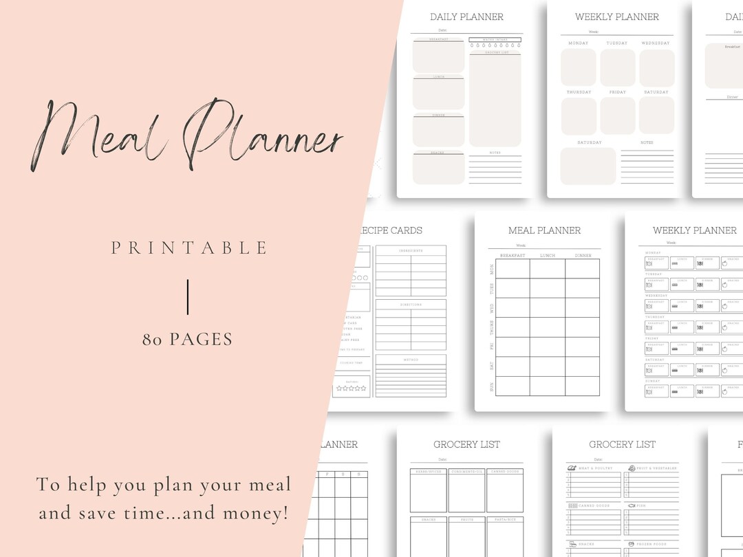 Printable Meal Planner Menu Plan Food Planner Grocery - Etsy