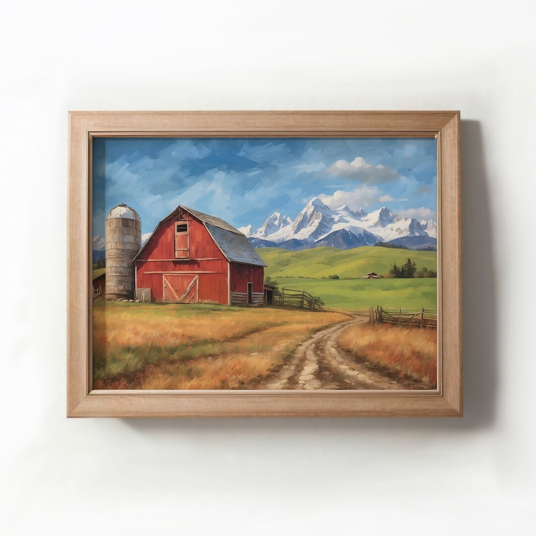 Red Barn Painting, Old Barn Painting, Farmhouse Wall Decor, Printable ...
