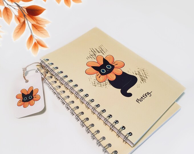Flowers Bloom Cat Spiral Notebook, Floral Cute Cat Notebook Journal ...