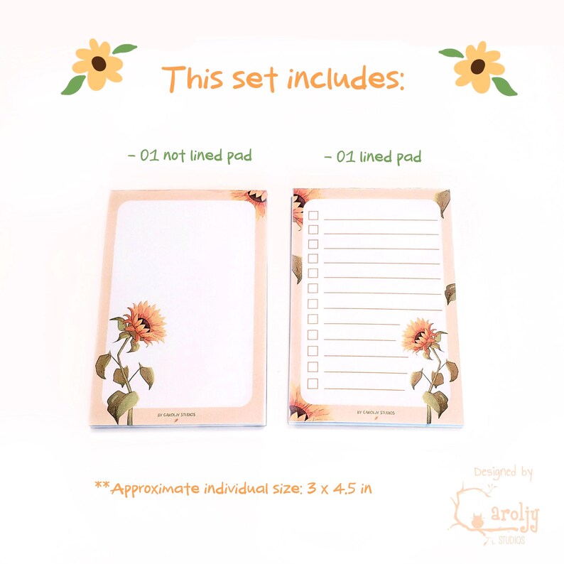 Sunflower Notepad Set: Lined & Unlined Mini Memo Pads - Etsy