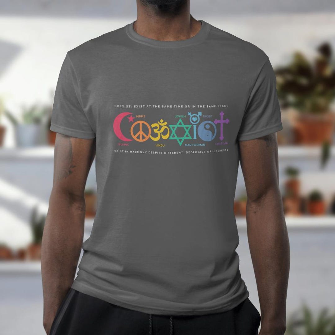 Coexist Symbol T-shirt Peace, Unity, and Spiritual Harmony Statement ...