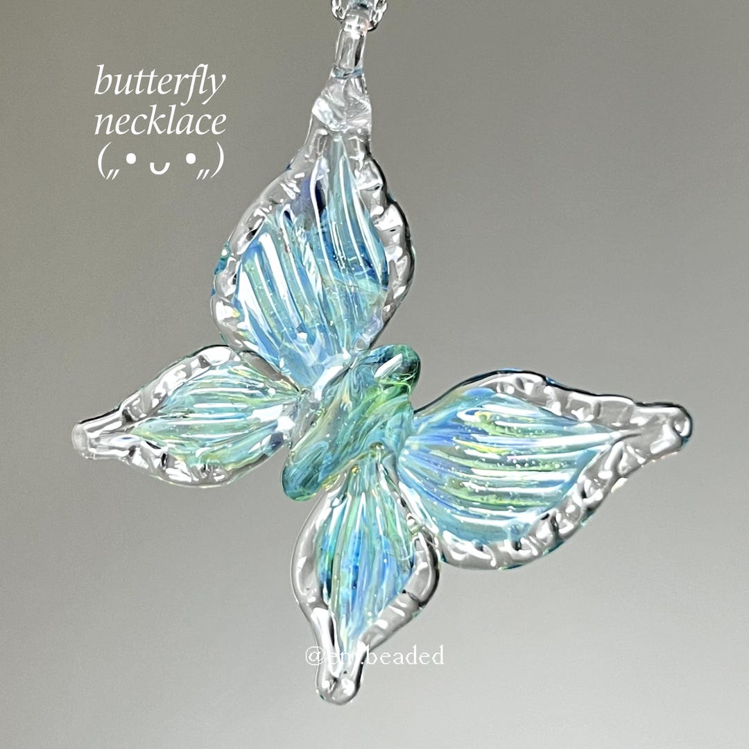 Blue Glass Butterfly Adjustable Necklace With Handmade Lampwork ...