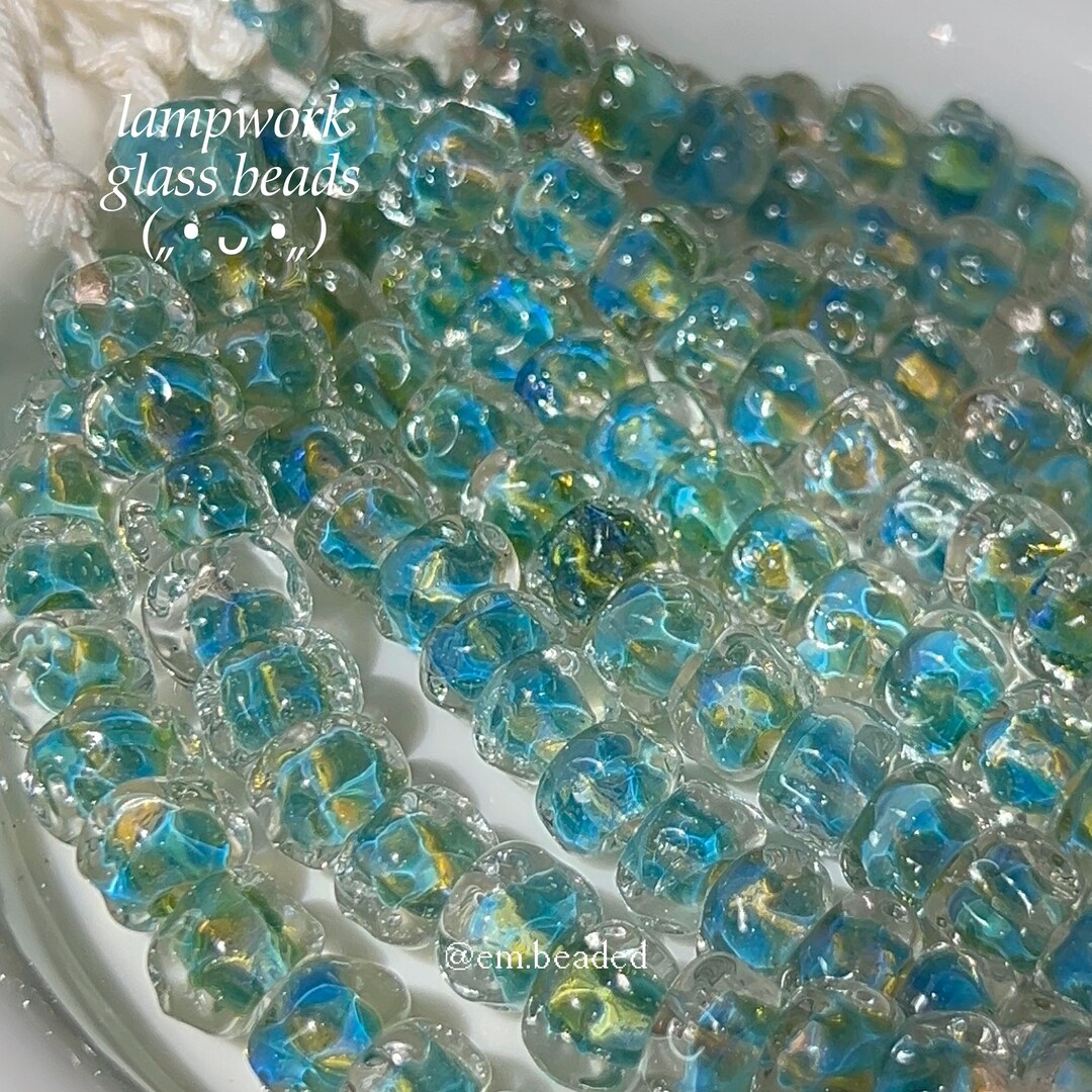 5/10pcs ⊹ 9mm Lake Blue Lampwork Glass Beads Set, Handmade Unique Glass ...