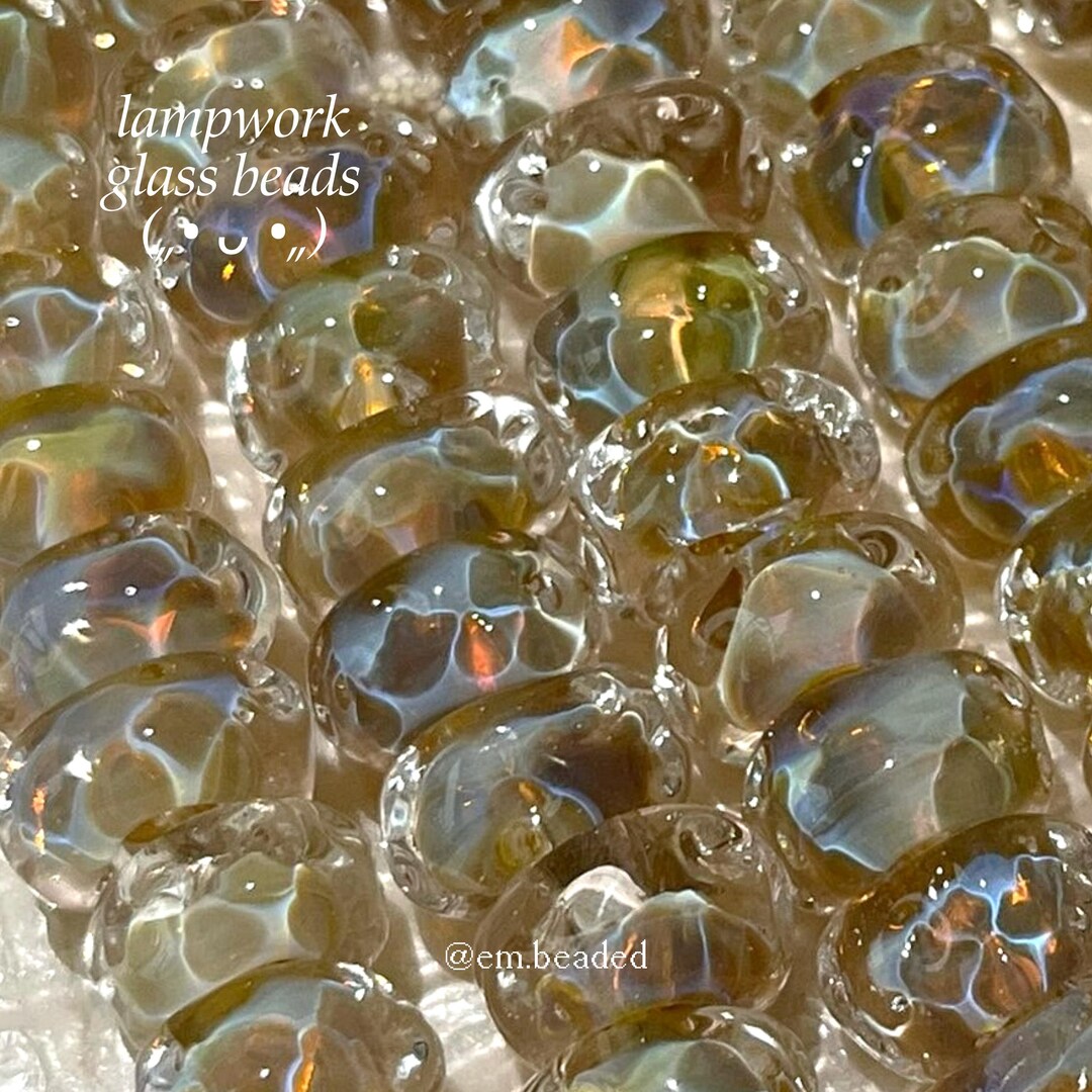 5pcs ⊹ 11/15mm Rainbow Forest Lampwork Glass Beads Set, Handmade Unique ...