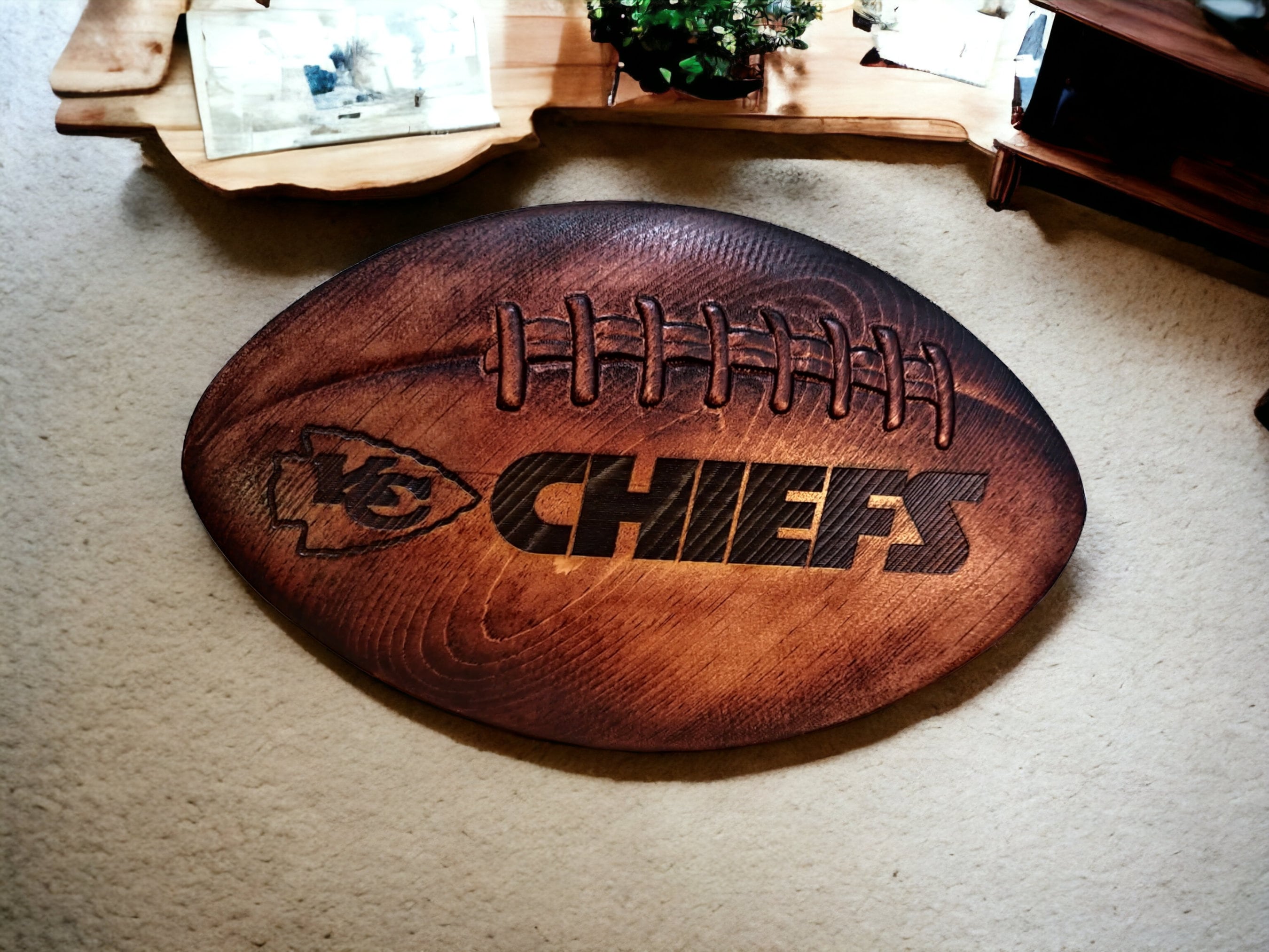 Kansas City Chiefs Hand Carved Football Plaque - Etsy