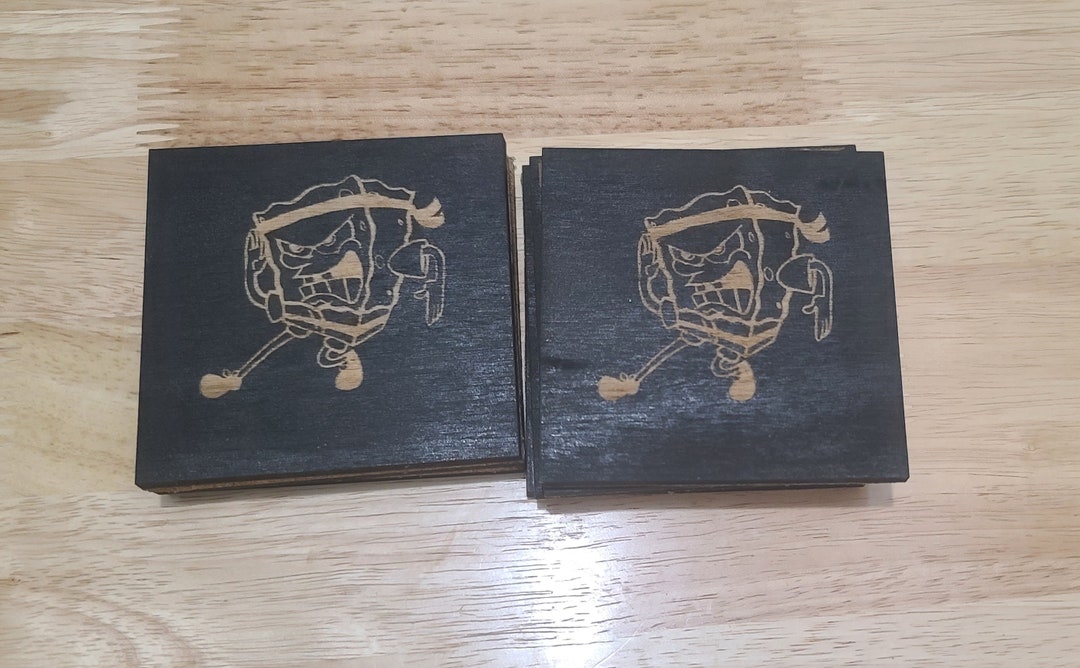 Spongebob Coasters 5 Pc. Set White Oak Ply With Hand - Etsy