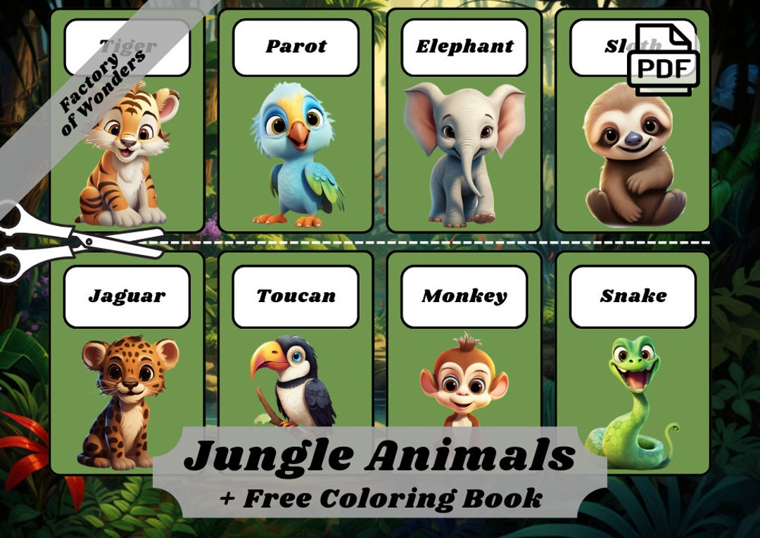 JUNGLE ANIMALS|20 Printable Flash Cards|three Languages|montessori ...