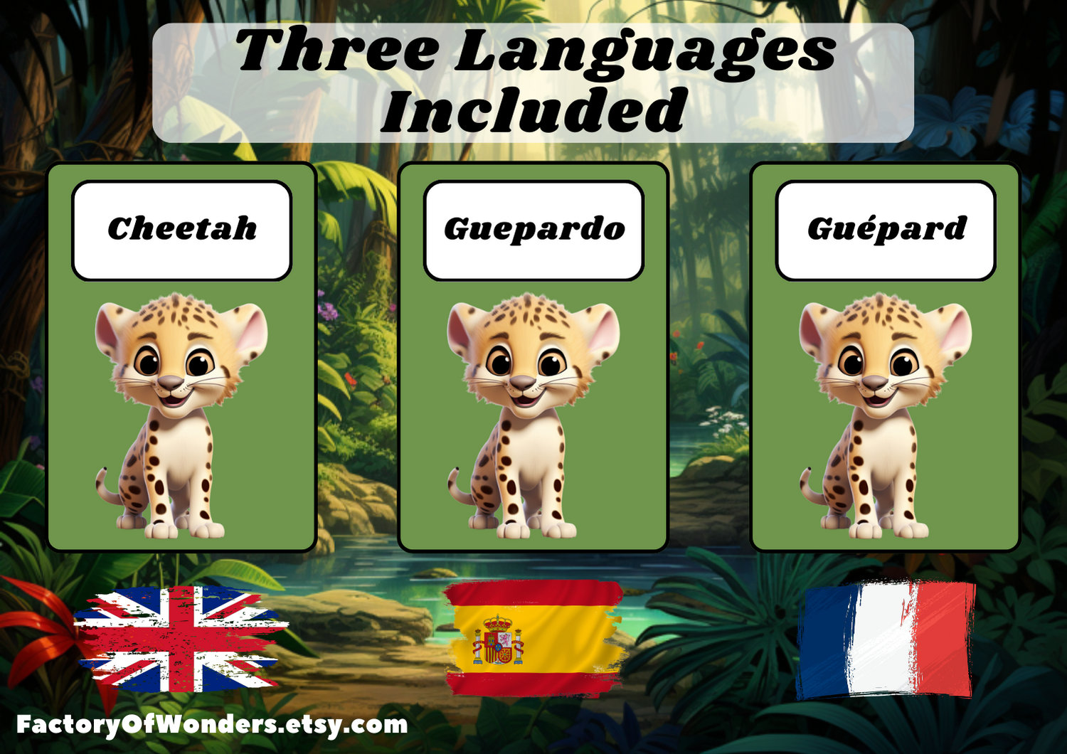 JUNGLE ANIMALS|20 Printable Flash Cards|three Languages|montessori ...