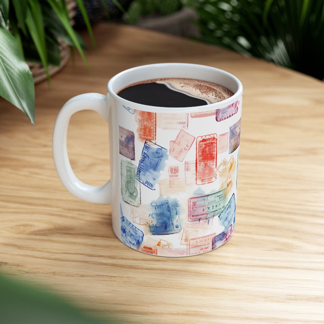 Passport Stamps Ceramic Mug: Travel Lover Gift - Etsy