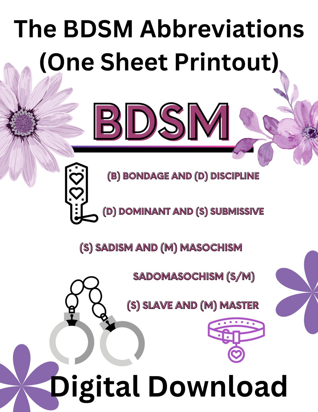 The BDSM Abbreviations, Bdsm, one Sheet Printout 8.5x11 in PDF - Etsy