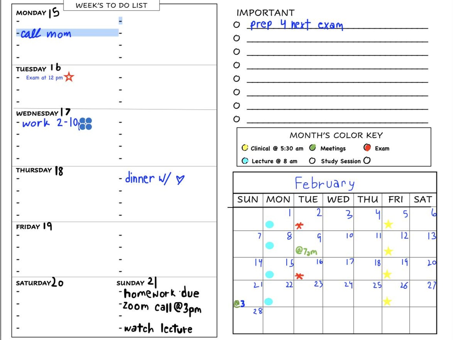 Weekly College Student Calender Template - 2 Sided Pdf - Etsy